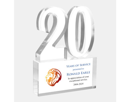 Branded Custom Engraved Acrylic 20-Year Service Recognition Award ...