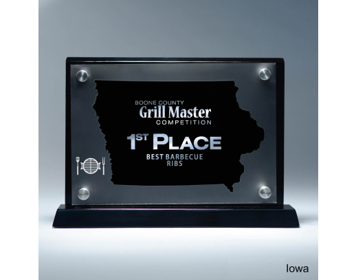 Customized Frosted Lucite Iowa State Cutout Trophy on Stands 178766225465